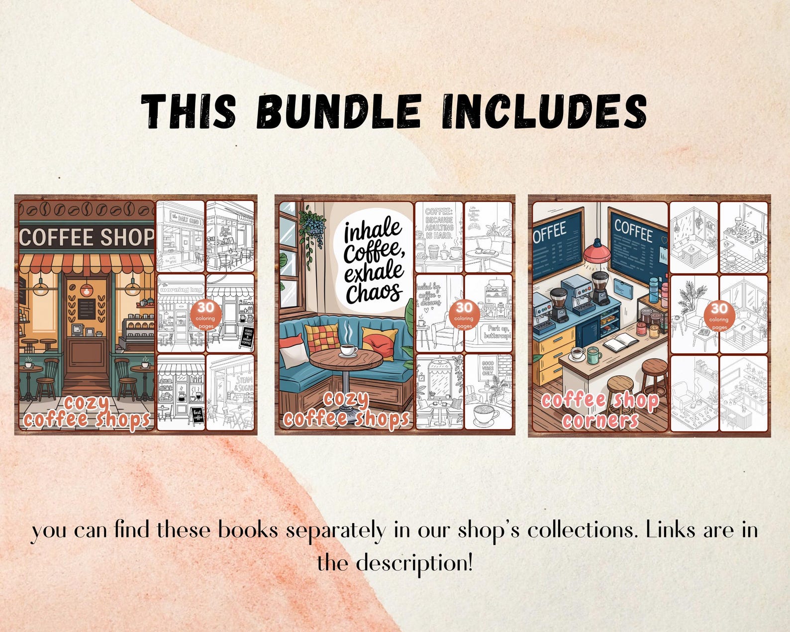 90 Cozy Coffee Shop Scenes Bundle Coloring Book, Easy Cozy Cafe Moments ...