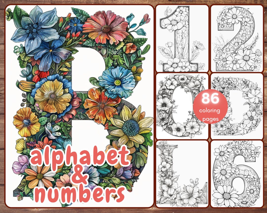 86 Alphabet and Numbers Coloring Book, Grayscale Letters Coloring Pages ...