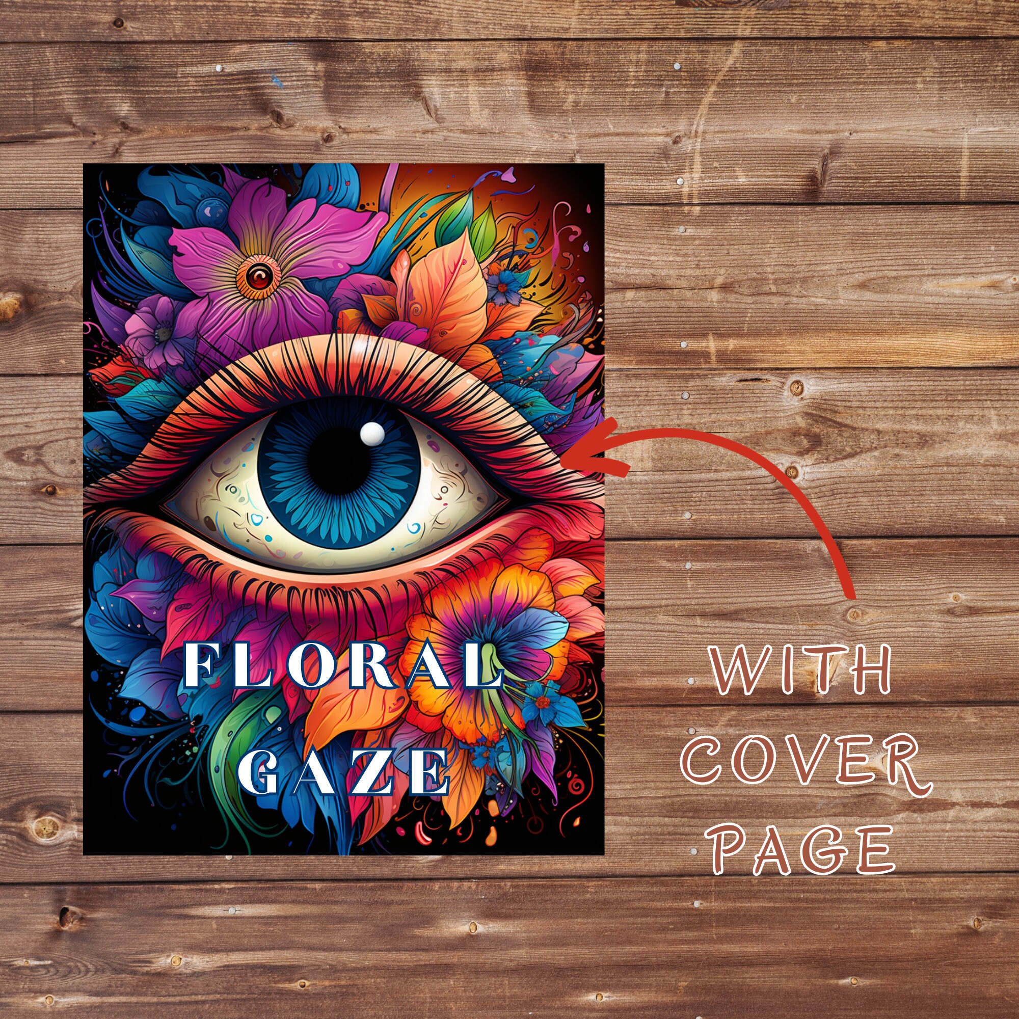 30 Eyes and Flowers Coloring Book, Grayscale Fantasy Coloring for ...