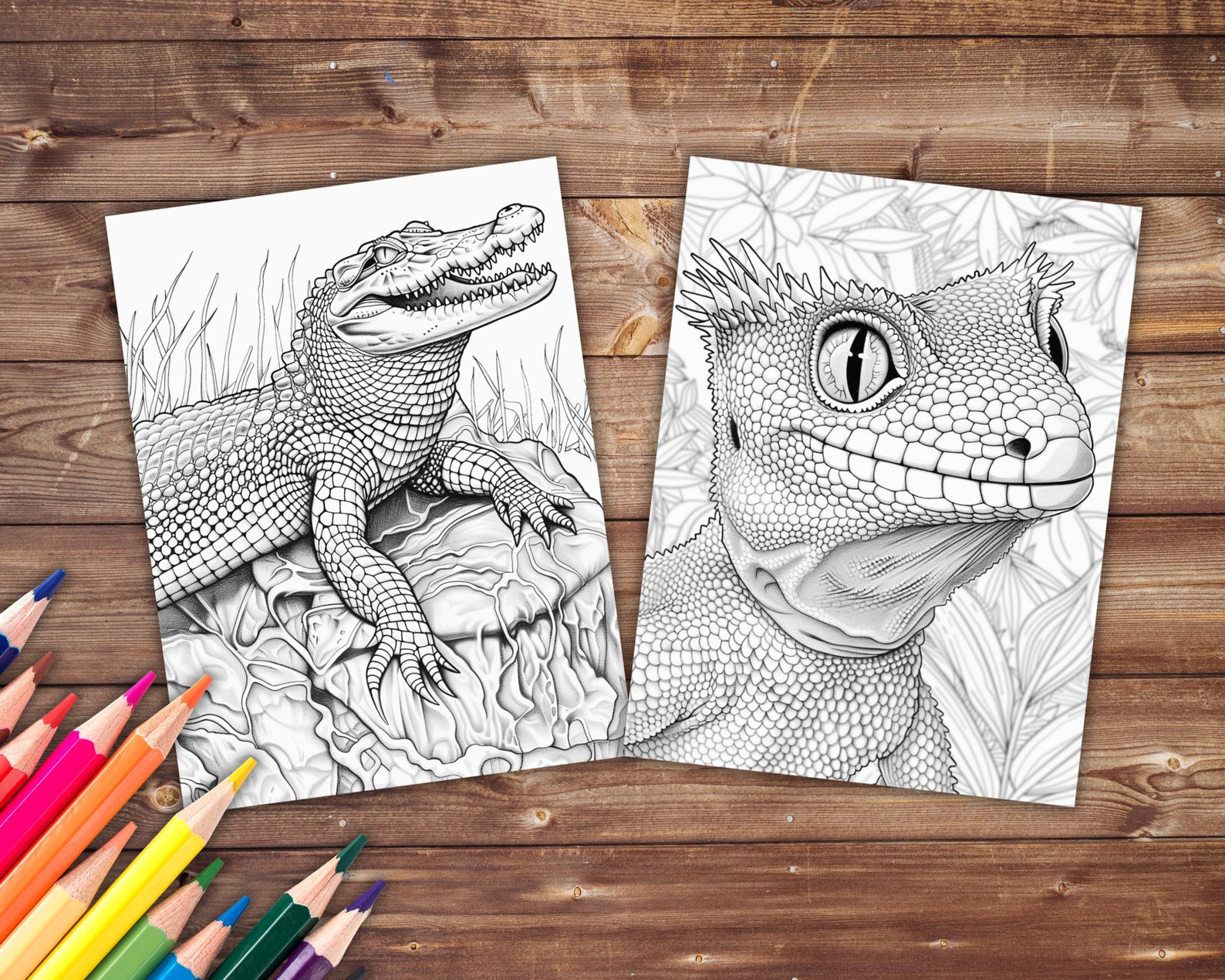 32 Reptiles Coloring Pages, Grayscale Lizards Snakes Geckos Coloring ...