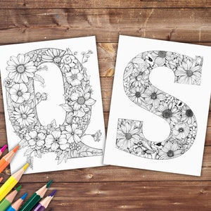 56 Alphabet Coloring Book, Grayscale Letters Coloring Pages for Adults ...