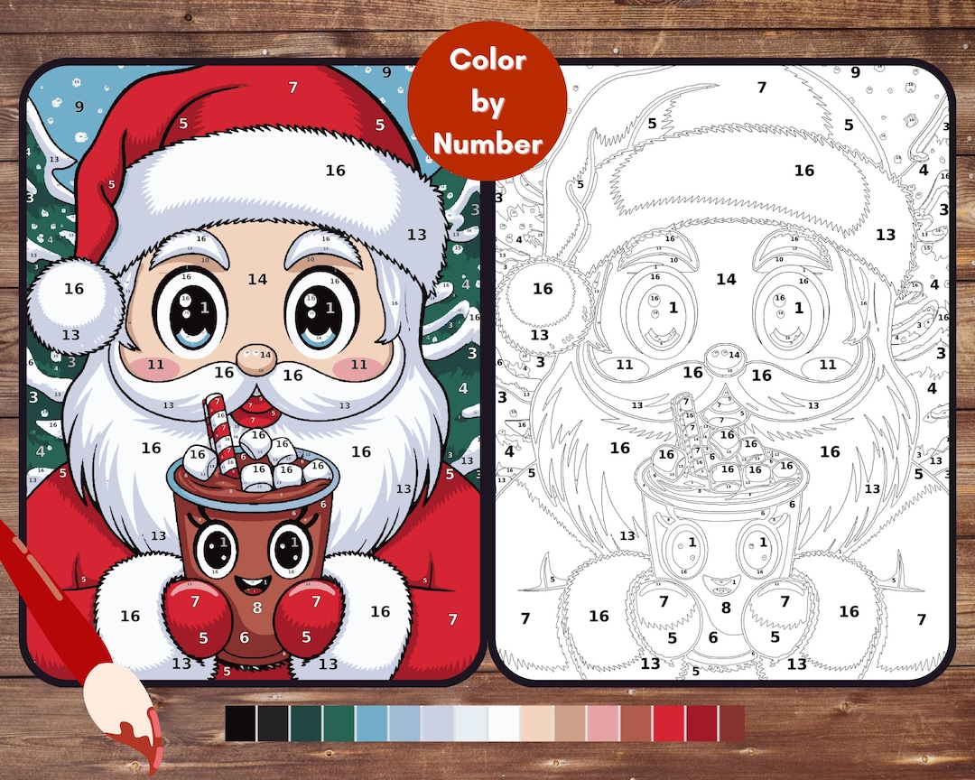 Kawaii Santa Color by Number, Easy Christmas Paint by Number, Printable ...