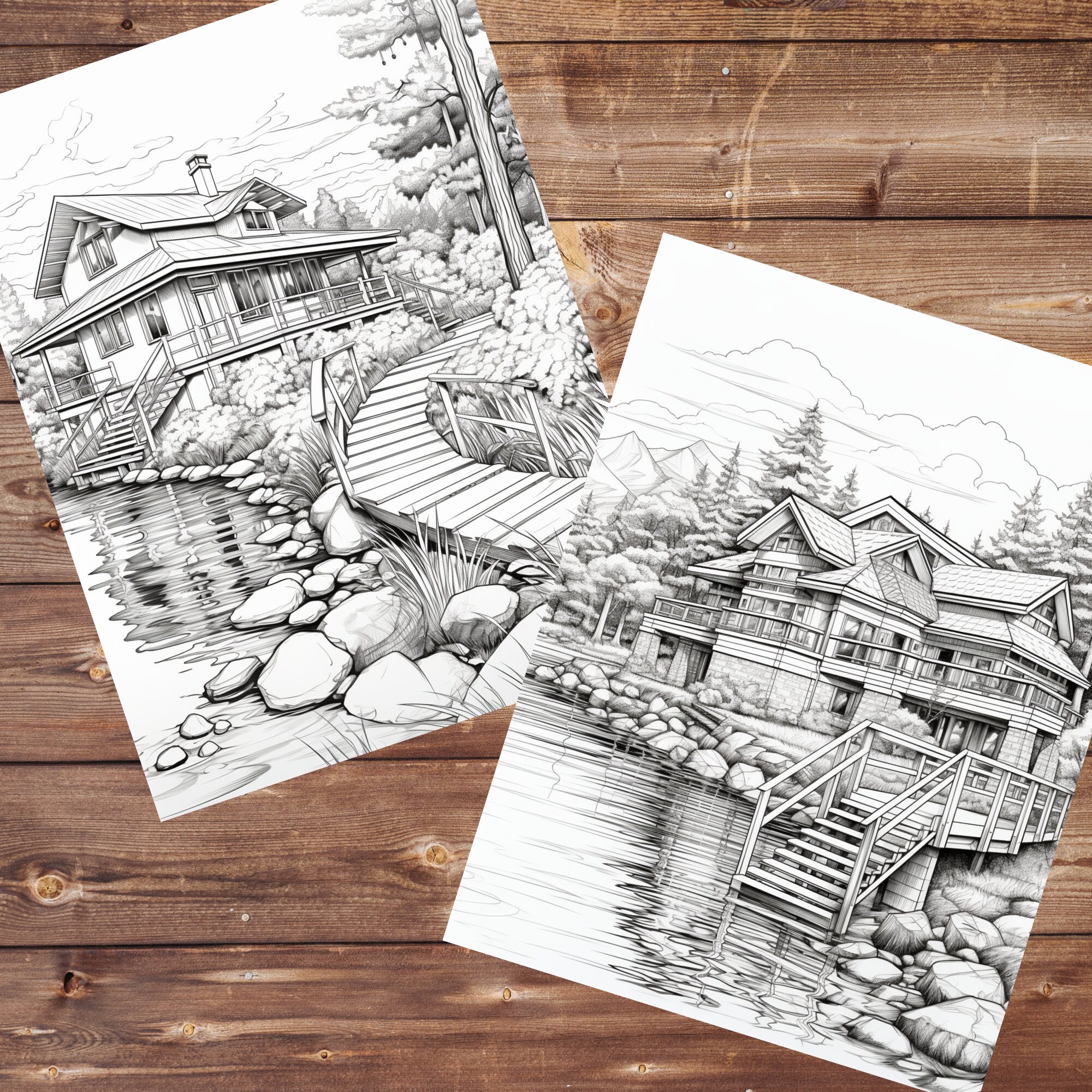 30 Lake Houses Coloring Book Printable Dream House Coloring - Etsy