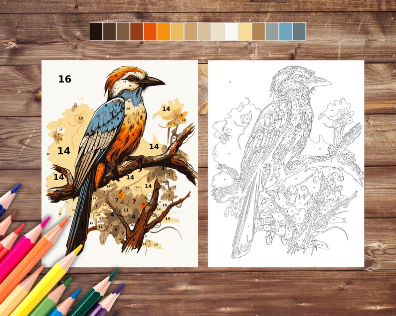 Parrot Color by Number for Adults, Bird Paint by Number, Printable ...