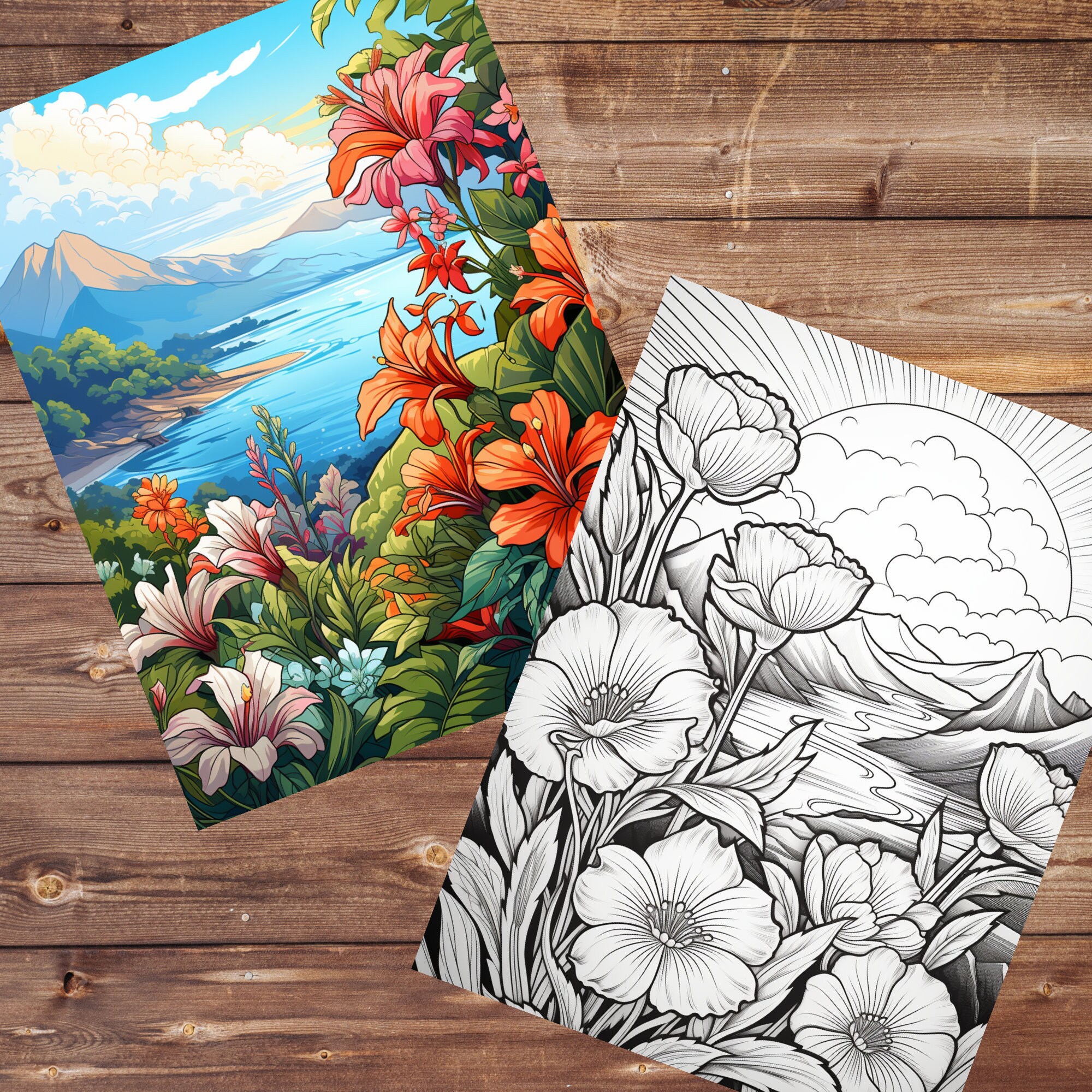 30 Flowers in Nature Coloring Book, Grayscale Nature's Bouquet Coloring ...