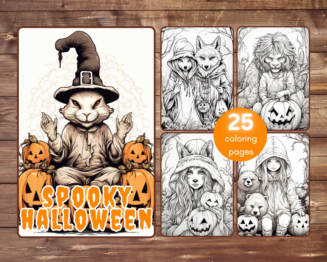 25 Spooky Halloween Coloring Book, Halloween Kids, Halloween Animals ...