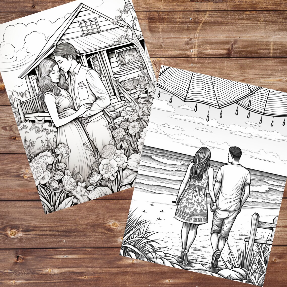 30 Valentine's Day Coloring Book, Grayscale Printable Couples Coloring ...