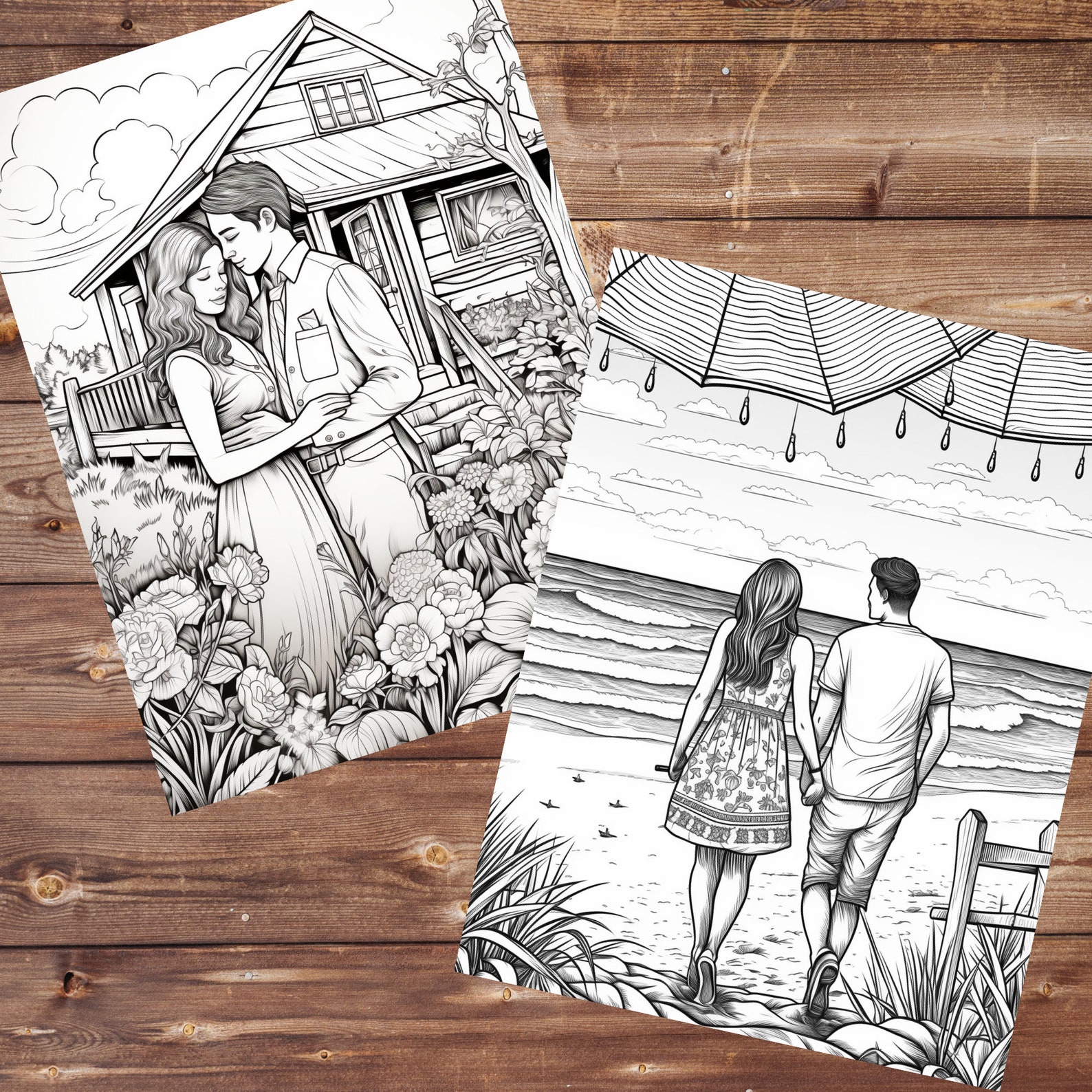 30 Valentine's Day Coloring Book, Grayscale Printable Couples Coloring ...