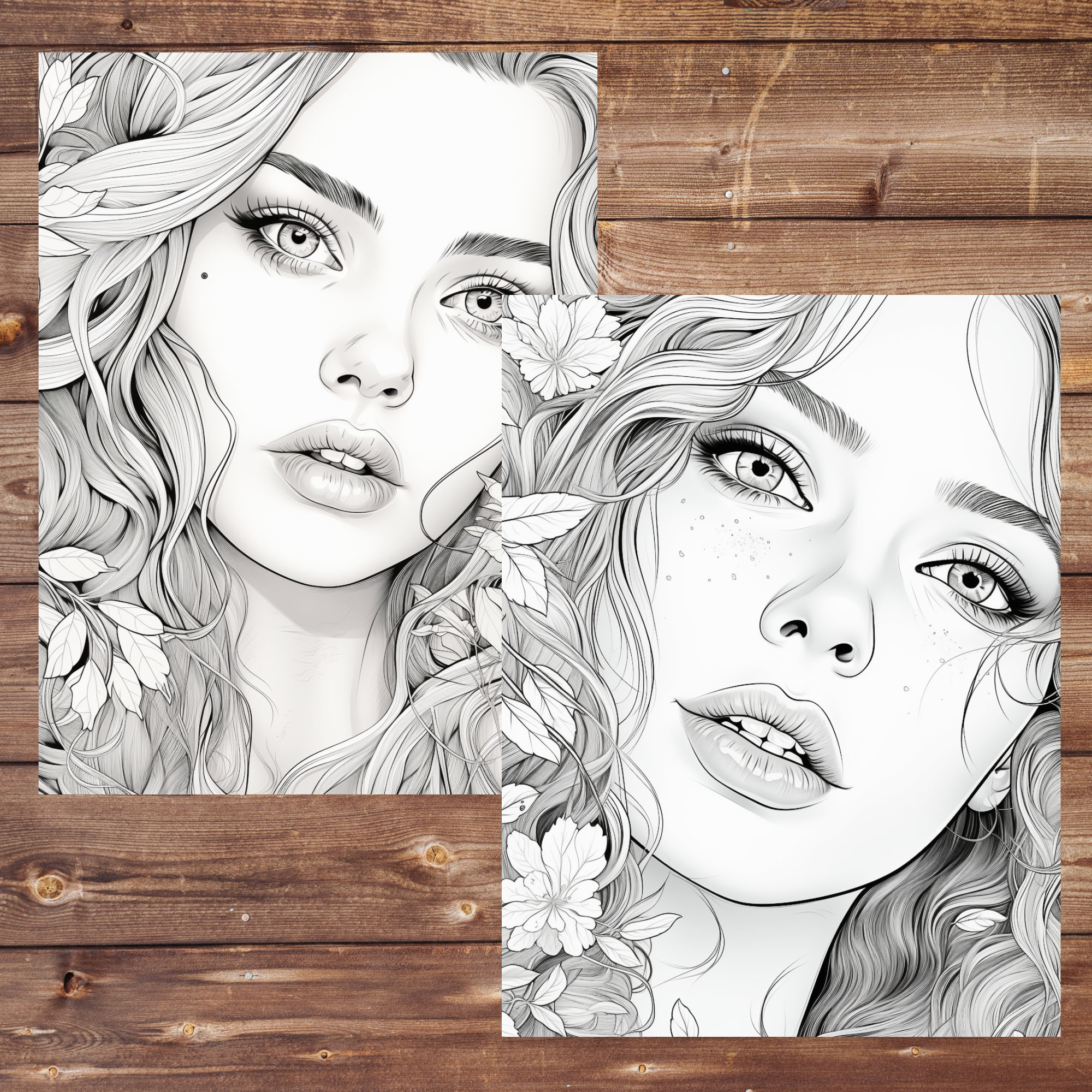 30 Face of a Woman Coloring Book, Grayscale Fantasy Face Coloring for ...