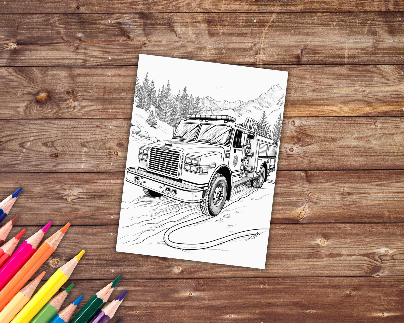 31 Firetrucks and Firefighters Coloring Book, Grayscale Trucks Coloring ...