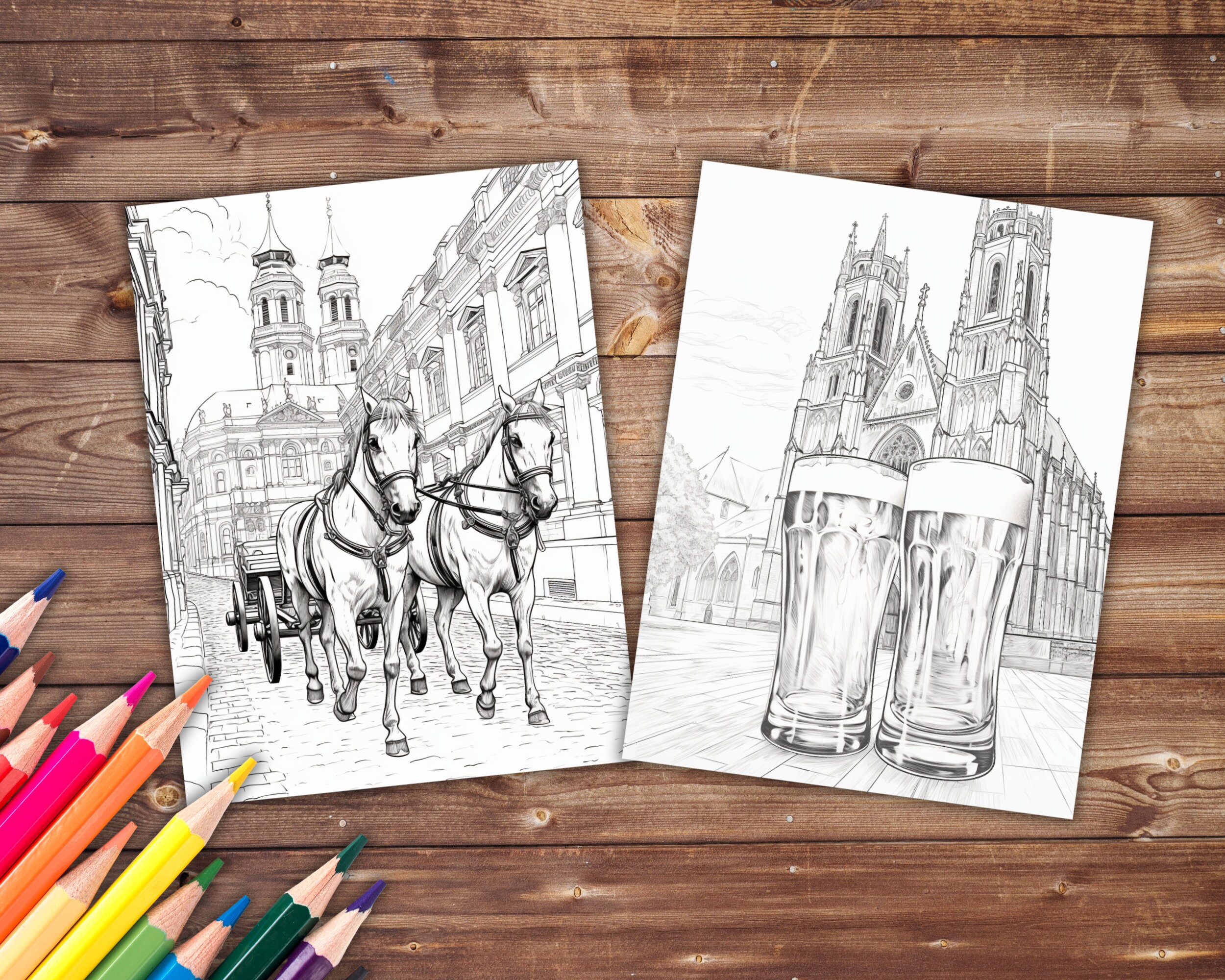 30 Prague Coloring Book, Grayscale Czechia Coloring Pages for Adults ...