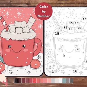 Cocoa Kawaii Color by Number, Marshmallow Christmas Paint by Number ...
