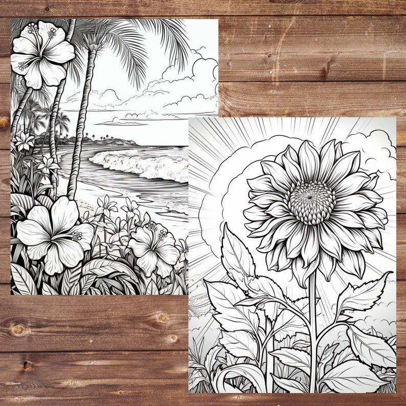 30 Flowers in Nature Coloring Book, Grayscale Nature's Bouquet Coloring ...