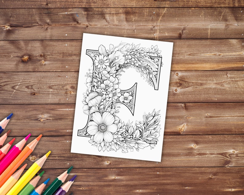 56 Alphabet Coloring Book, Grayscale Letters Coloring Pages for Adults ...