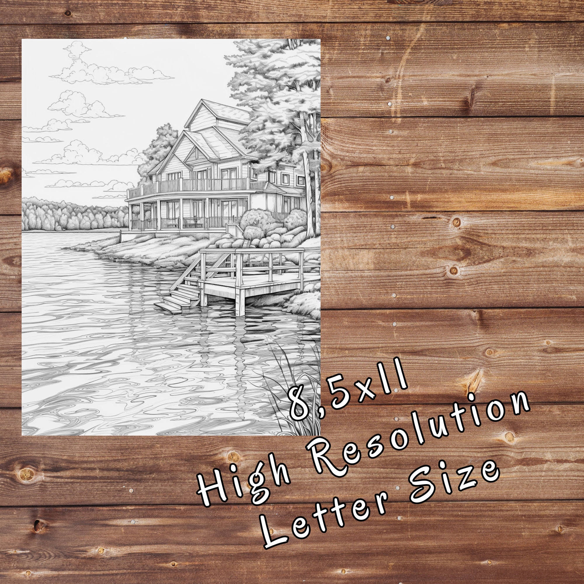 30 Lake Houses Coloring Book Printable Dream House Coloring - Etsy