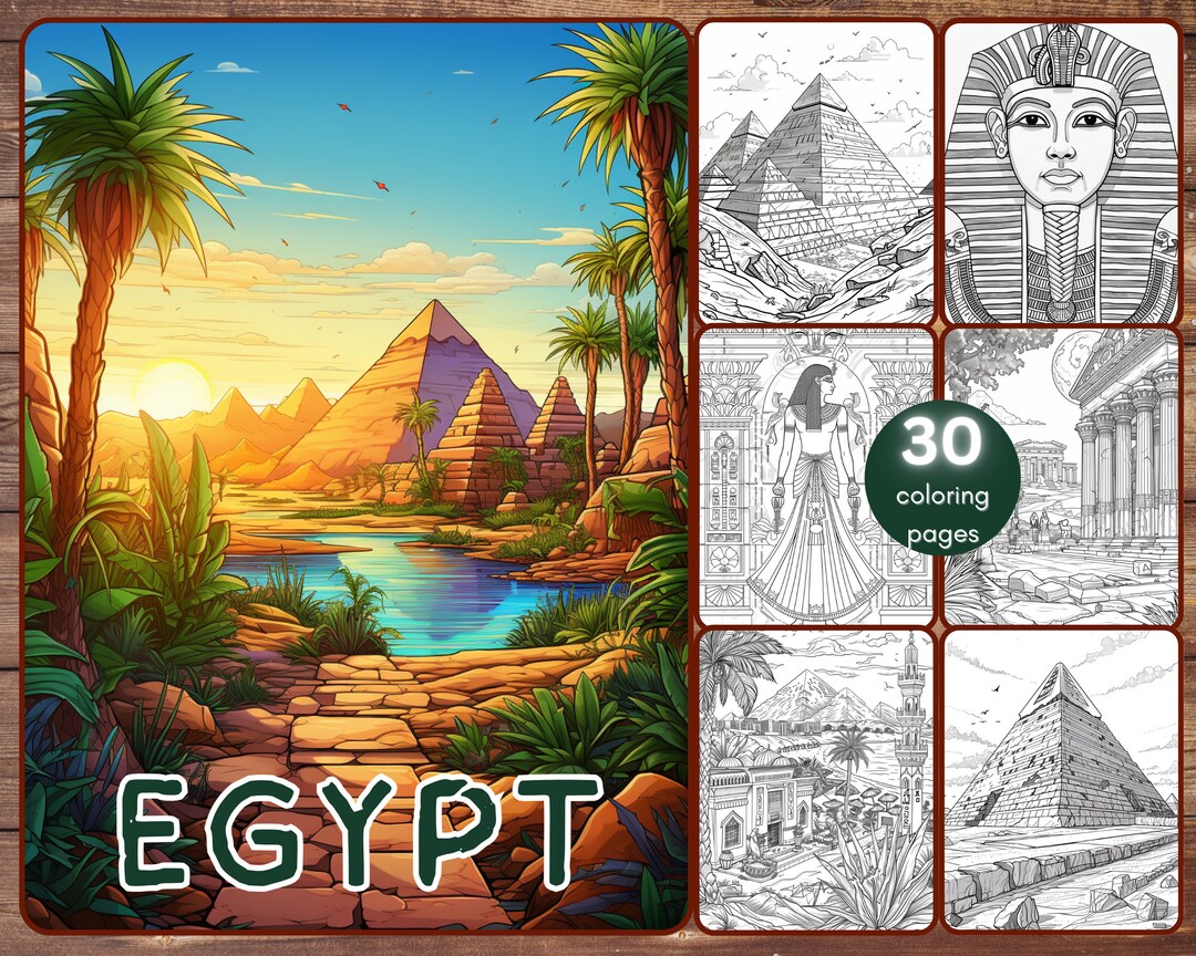 30 Ancient Egypt Coloring Book, Grayscale Pyramids Coloring Pages for ...