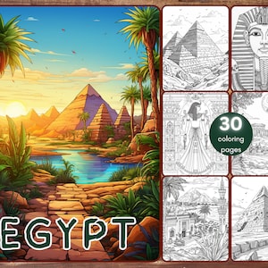 30 Ancient Egypt Coloring Book, Grayscale Pyramids Coloring Pages for ...