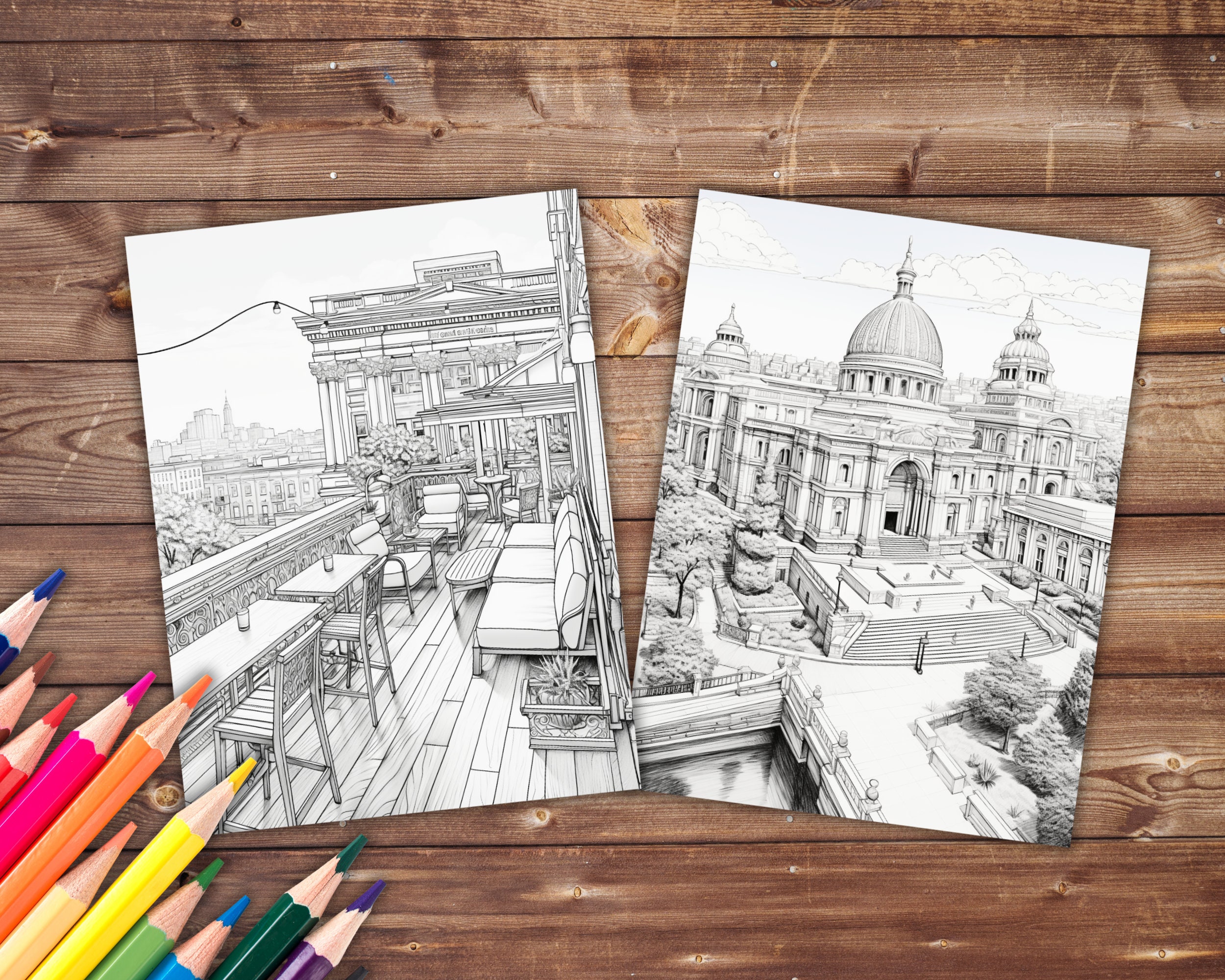 50 New York Coloring Book, Grayscale Big Apple Coloring Pages for ...