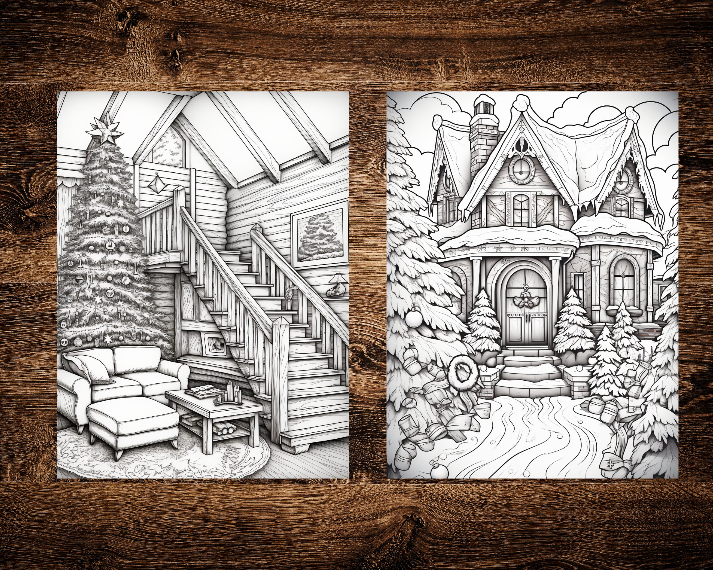 20 Cozy Christmas Coloring Book, Grayscale Printable Christmas Coloring ...