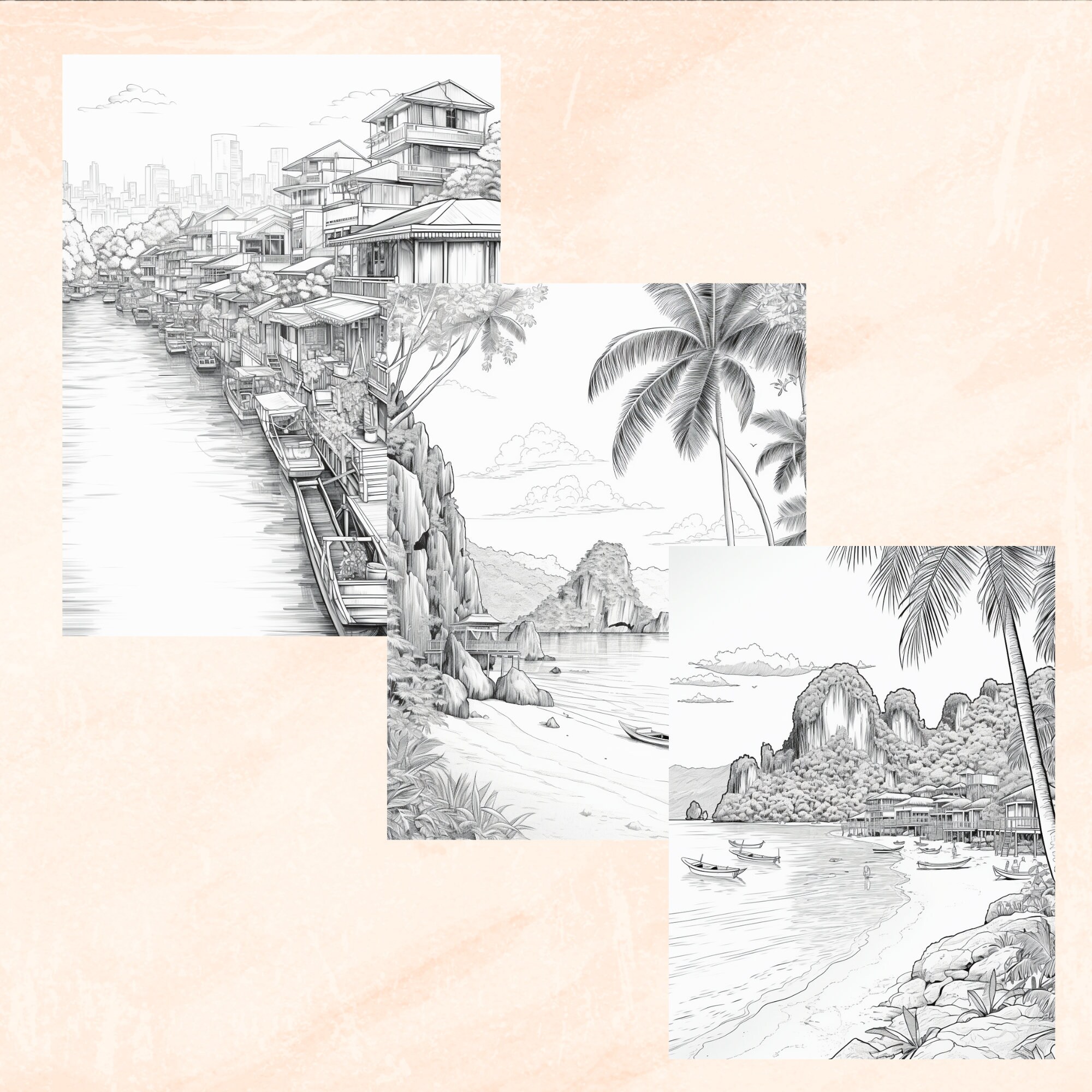 30 Thailand Coloring Book, Grayscale Travel Coloring Book for Adults ...