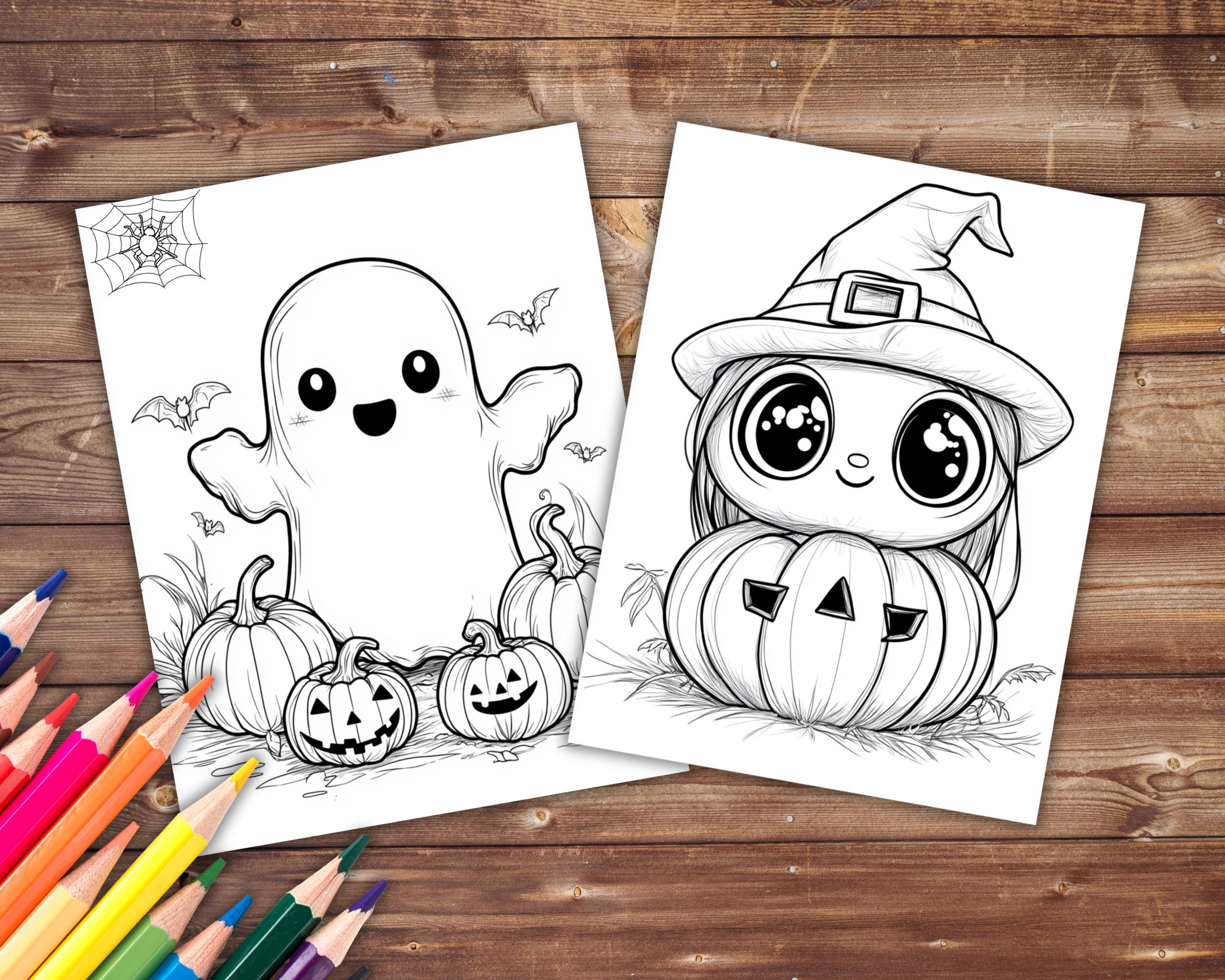 31 Cute Kawaii Halloween Coloring Book, Simple Cozy Halloween Coloring ...