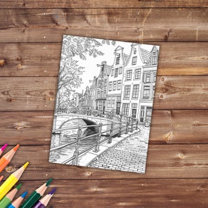 30 Amsterdam Coloring Book, Grayscale Netherlands Coloring Pages for ...