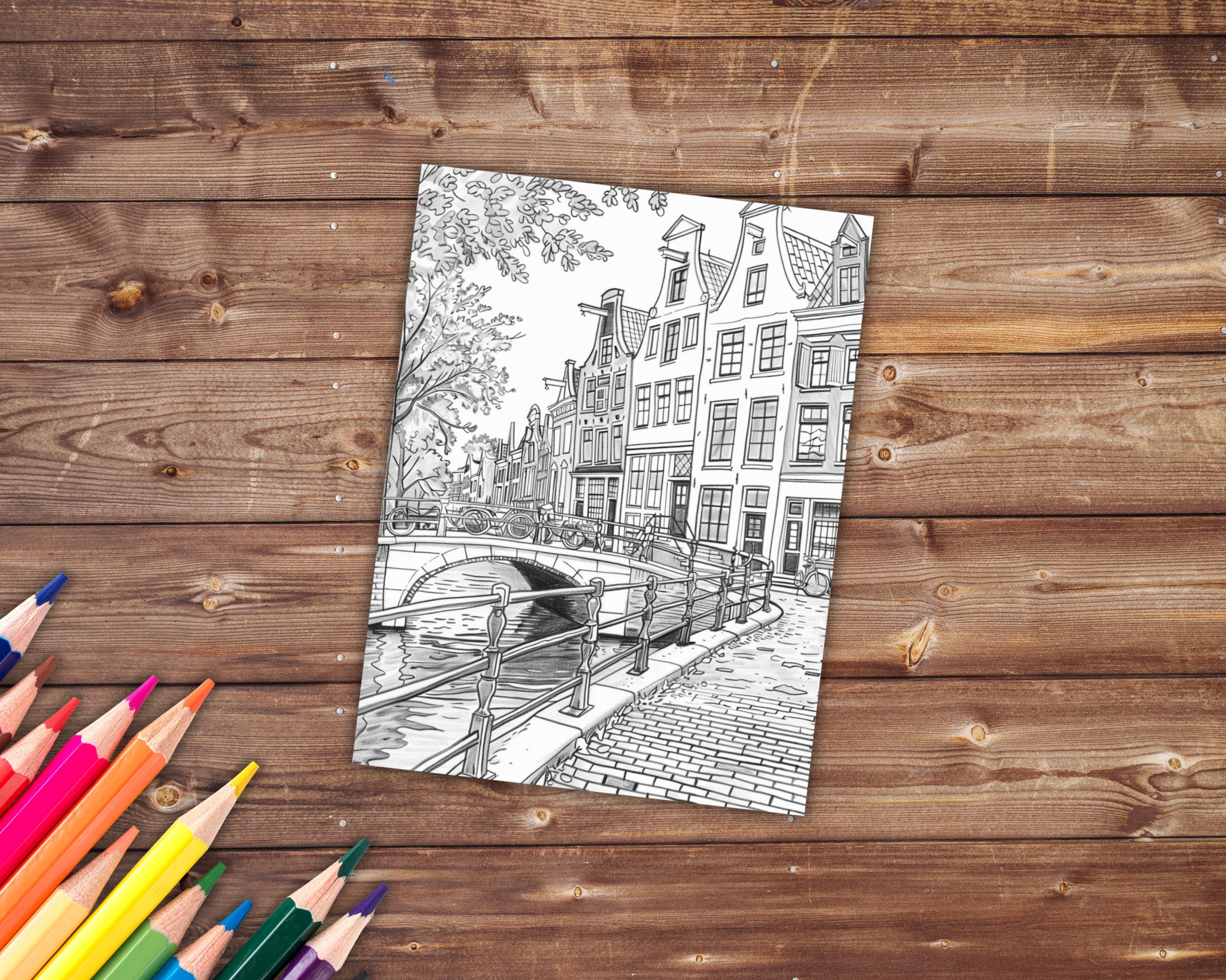 30 Amsterdam Coloring Book, Grayscale Netherlands Coloring Pages for ...