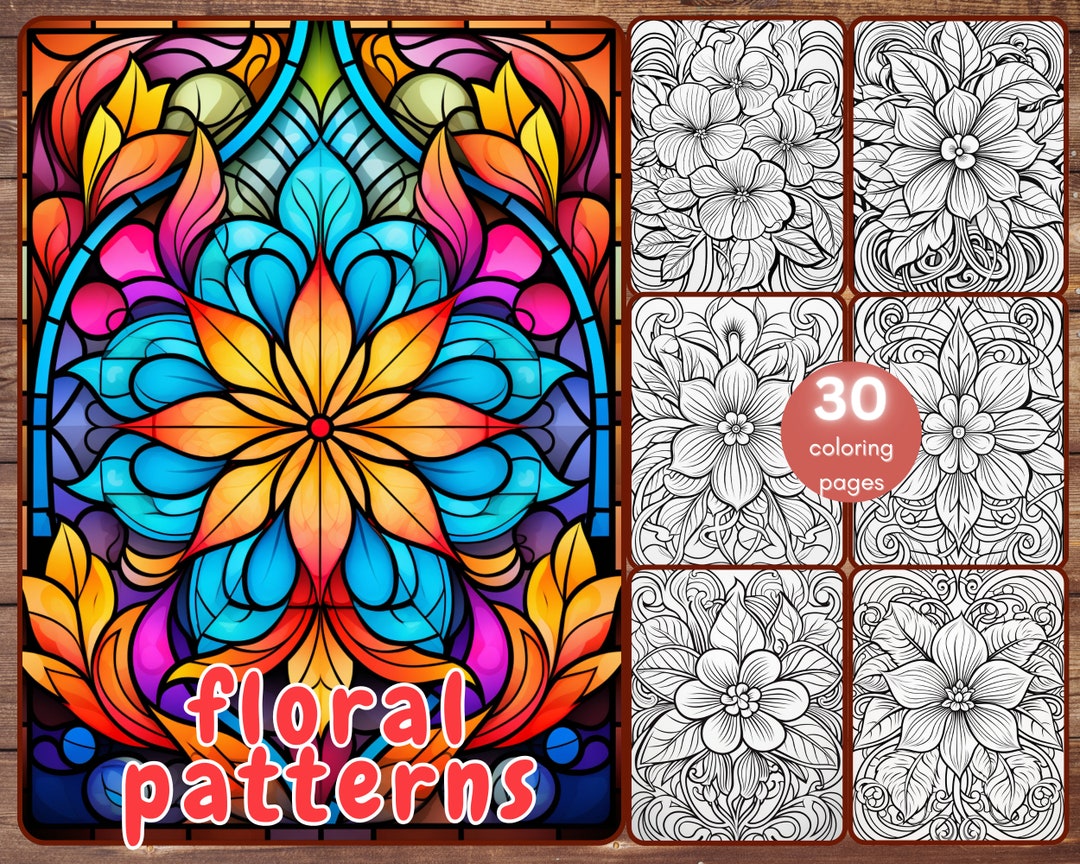 30 Floral Patterns Coloring Book, Printable Flower Patterns Coloring ...