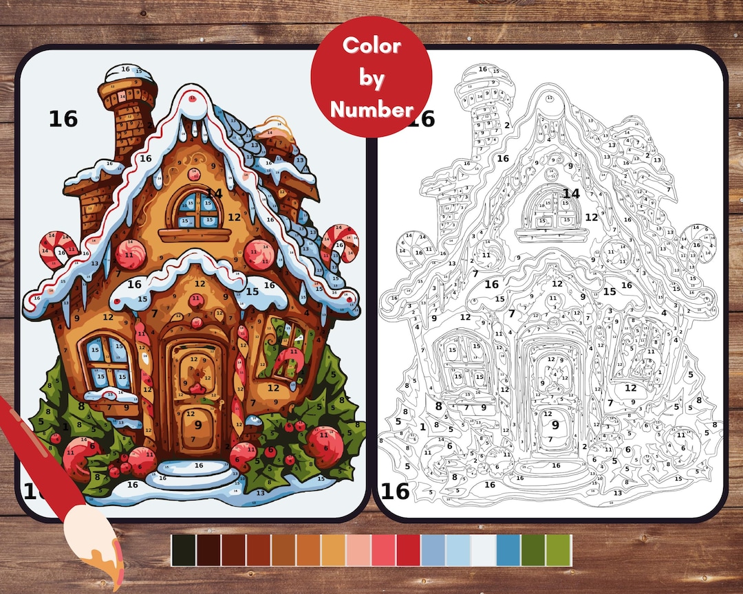 Gingerbread Color by Number for Adult, Christmas House Paint by Number ...