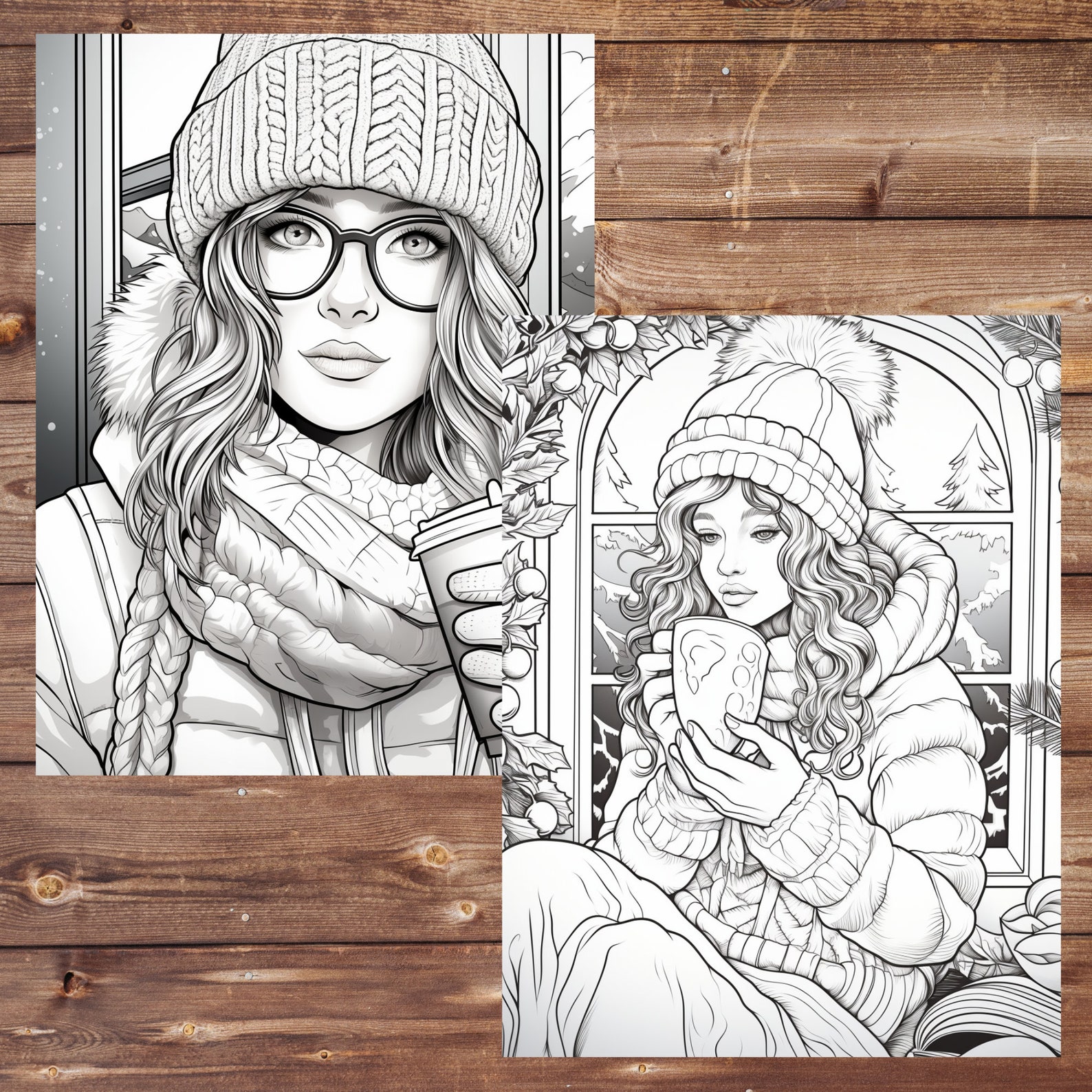 30 Winter Wonderland Coloring Book, Grayscale Winter Coloring Pages for ...