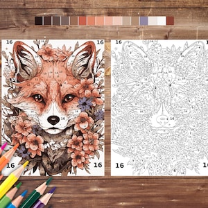 Color by Number for Adult, Fox Paint by Number, Printable Coloring ...