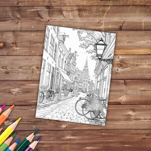 30 Amsterdam Coloring Book, Grayscale Netherlands Coloring Pages for ...