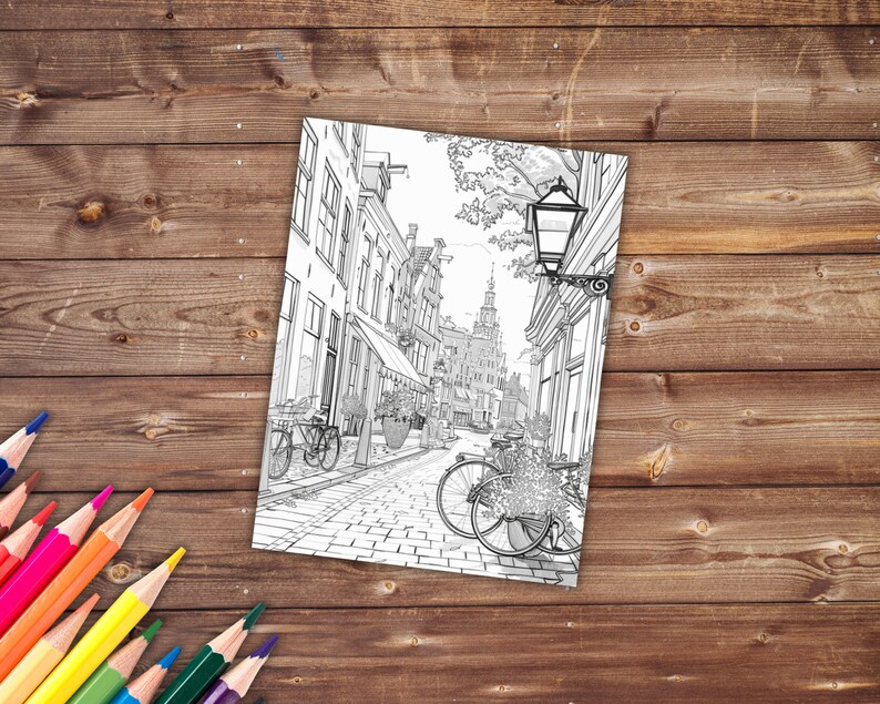 30 Amsterdam Coloring Book, Grayscale Netherlands Coloring Pages for ...