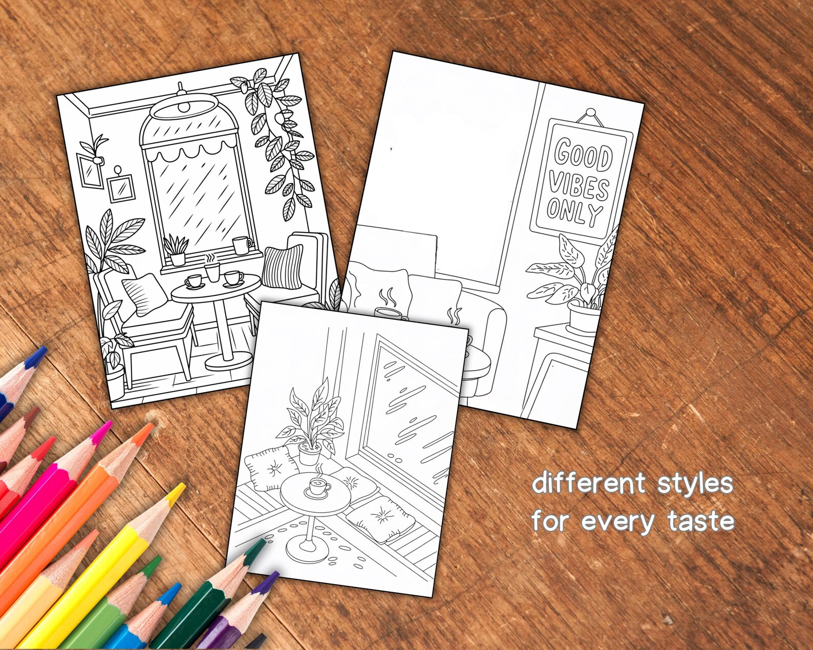 90 Cozy Coffee Shop Scenes Bundle Coloring Book, Easy Cozy Cafe Moments ...