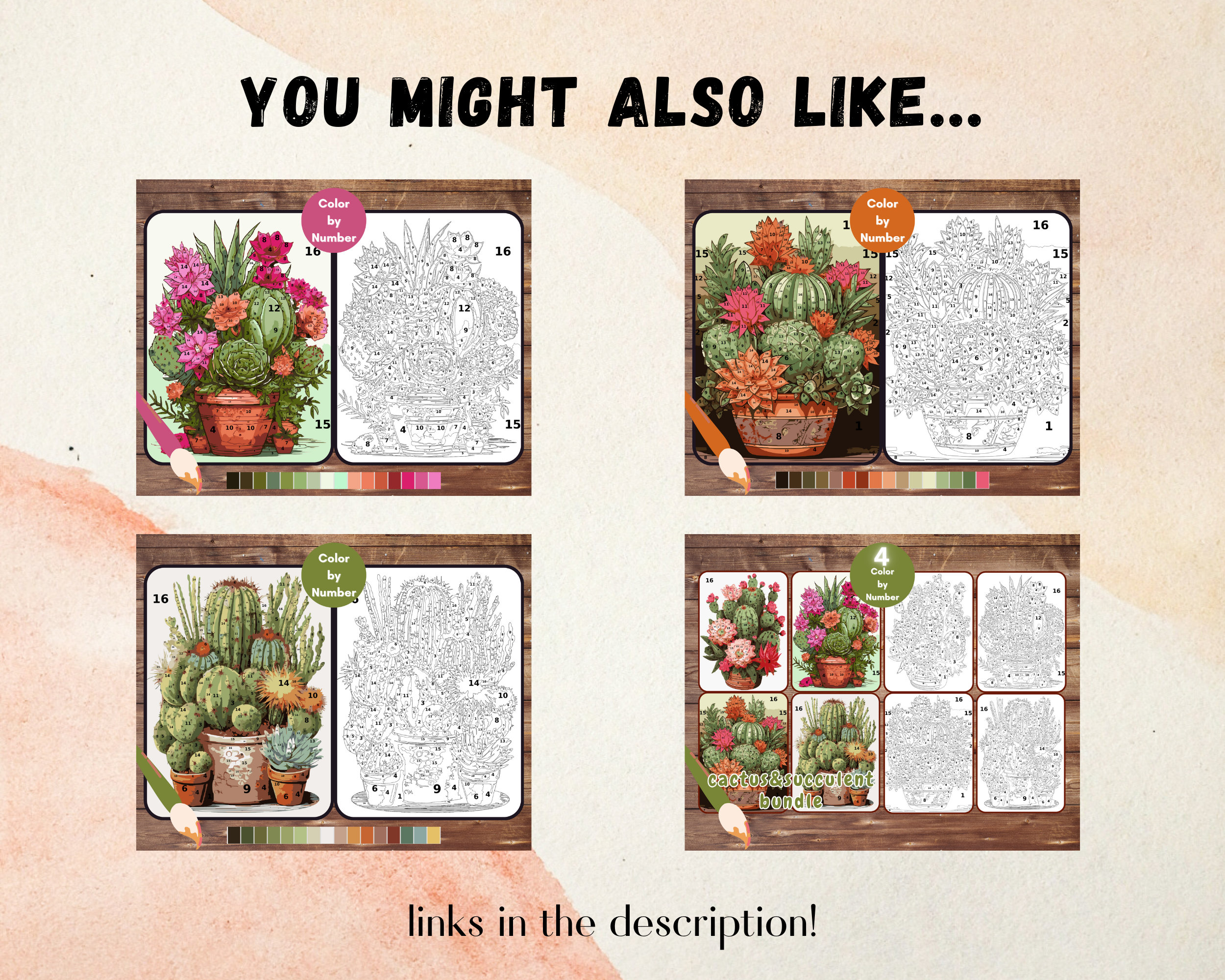 Color by Number for Adult, Cactus Succulent Paint by Number, Printable ...