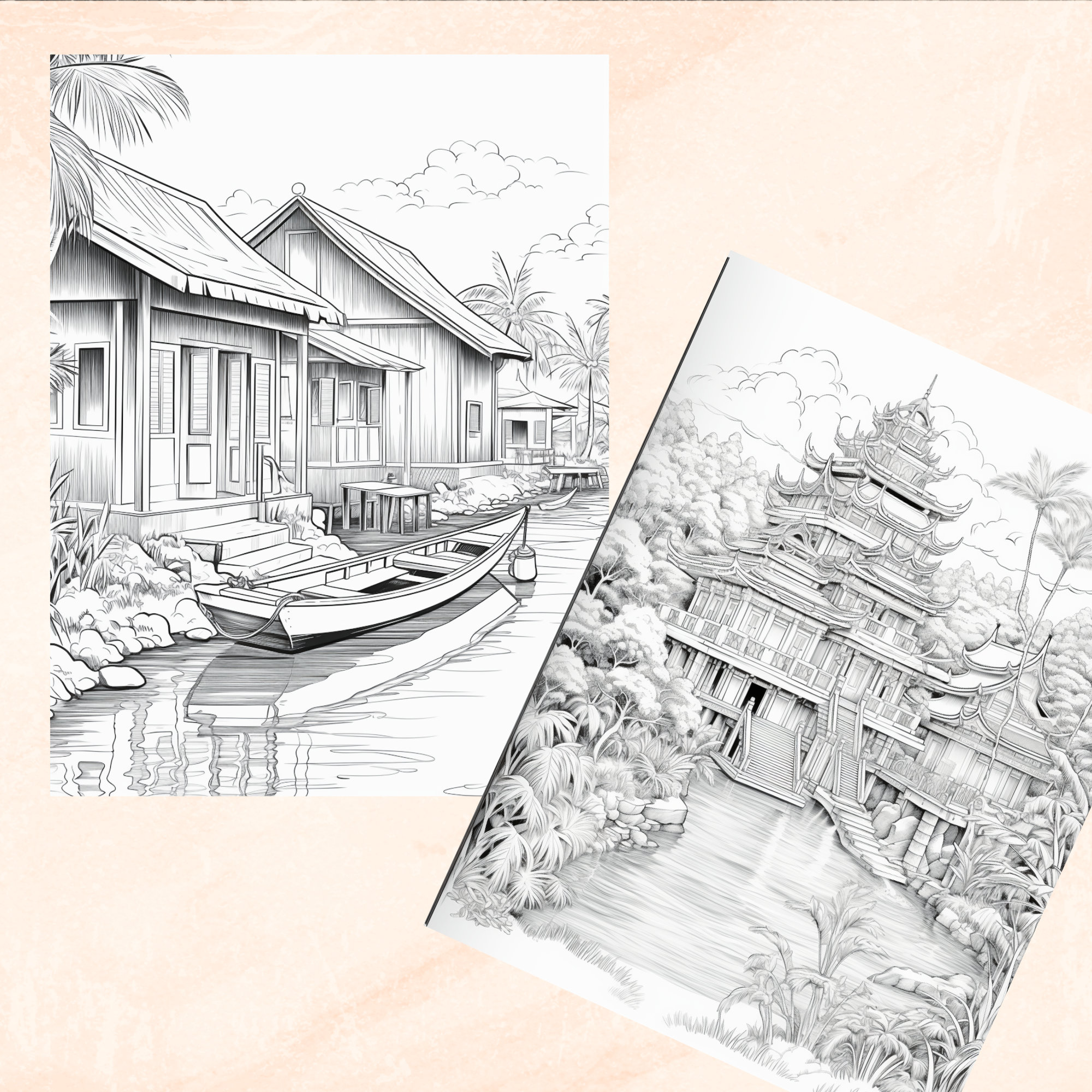 30 Thailand Coloring Book, Grayscale Travel Coloring Book for Adults ...