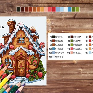 Gingerbread Color by Number for Adult, Christmas House Paint by Number ...