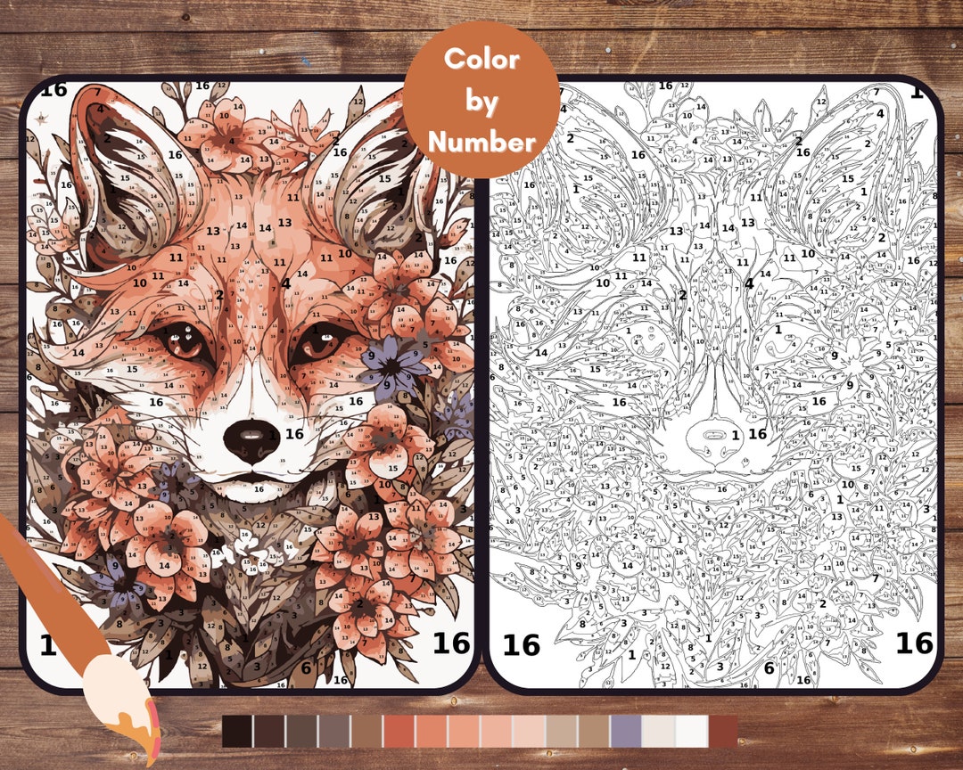 Color by Number for Adult, Fox Paint by Number, Printable Coloring ...