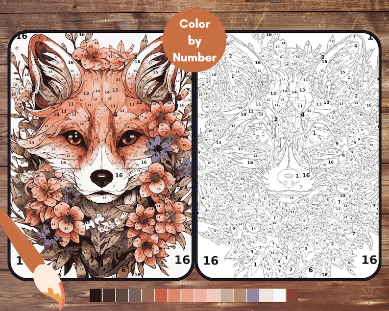 Color by Number for Adult, Fox Paint by Number, Printable Coloring ...