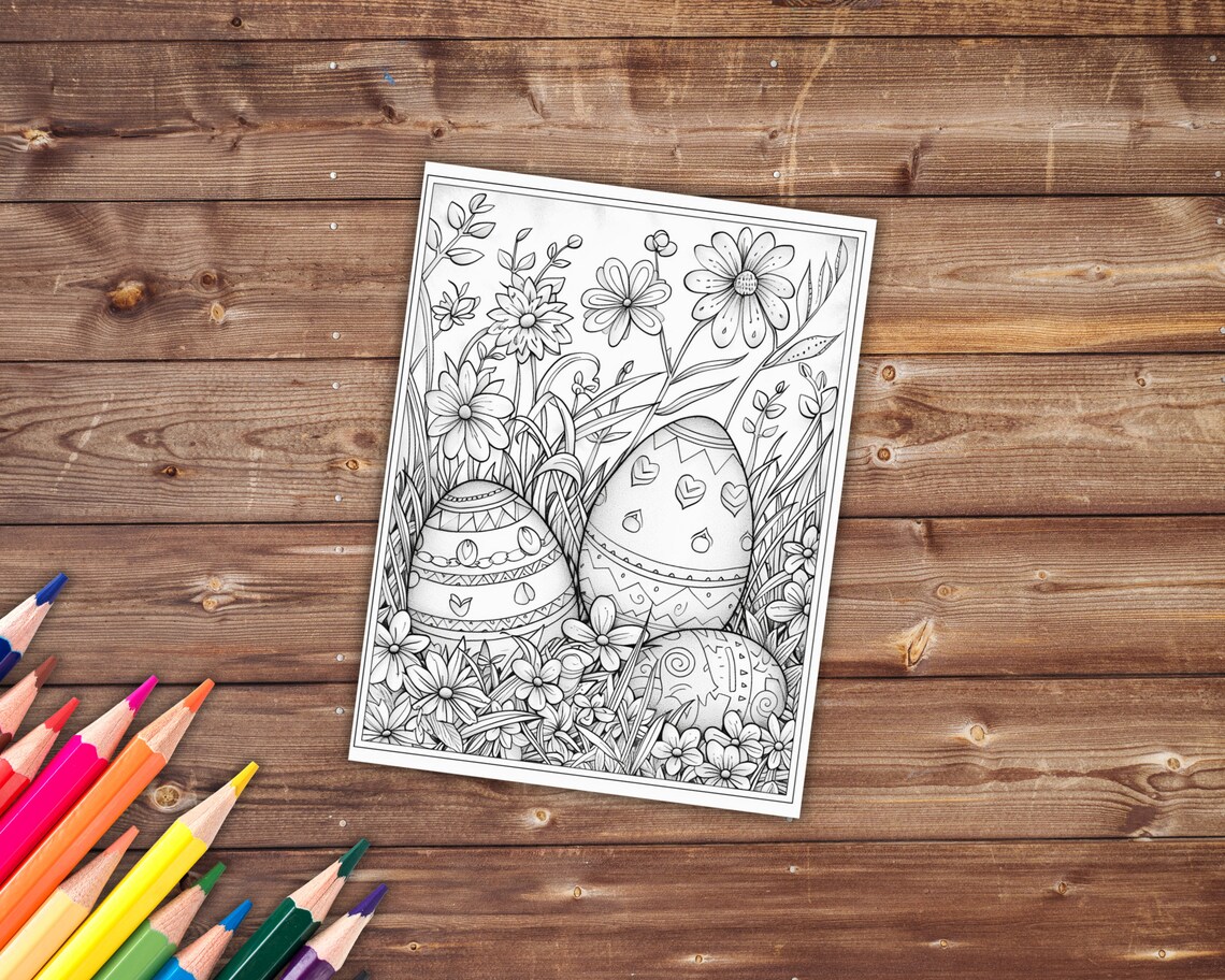 30 Easter Eggs Coloring Book, Grayscale Easter Bunnies Coloring Pages ...