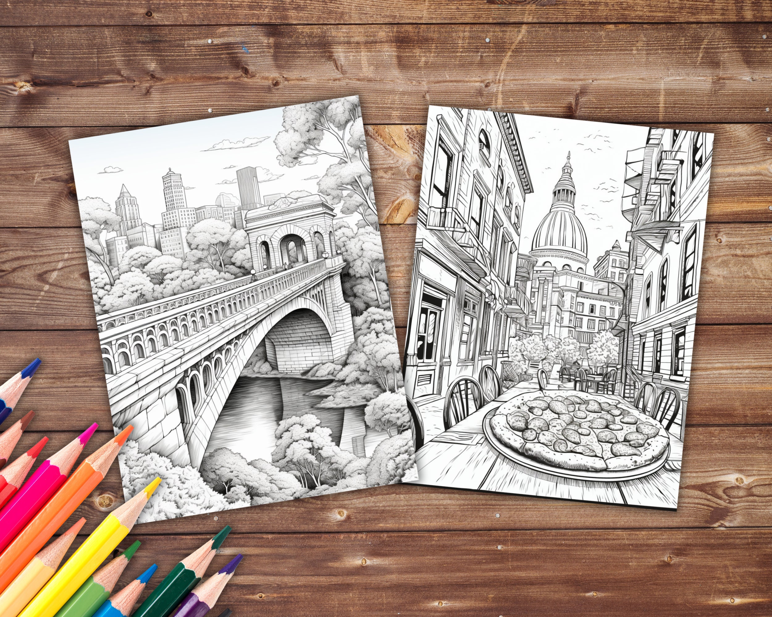 50 New York Coloring Book, Grayscale Big Apple Coloring Pages for ...