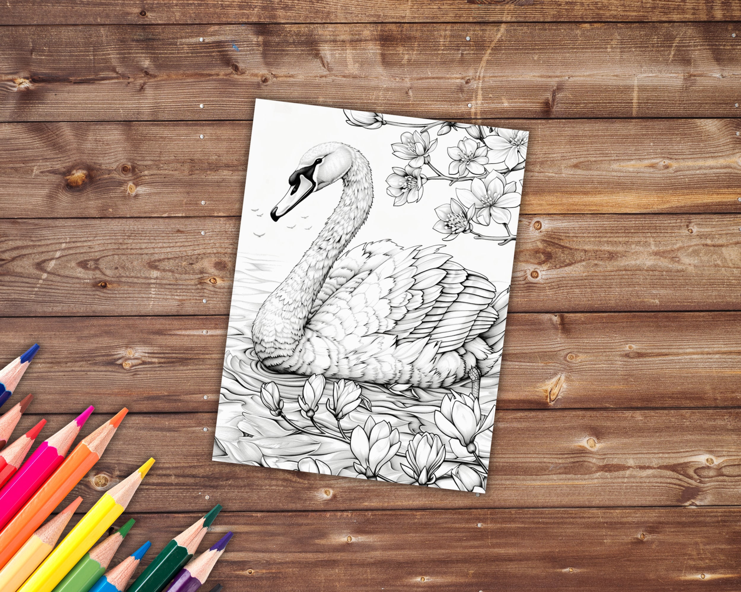 30 Spring Animals Coloring Book, Grayscale Animals and Flowers Coloring ...
