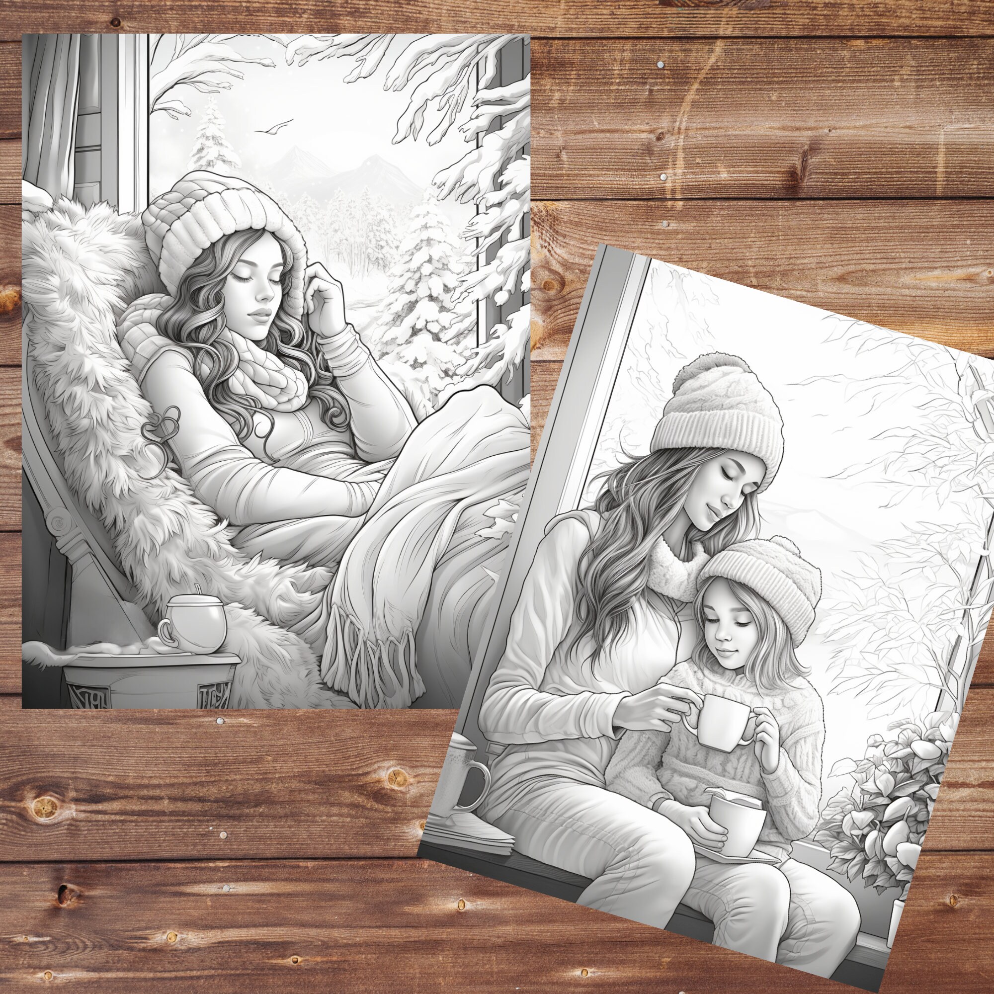 30 Winter Wonderland Coloring Book, Grayscale Printable PDF Winter ...