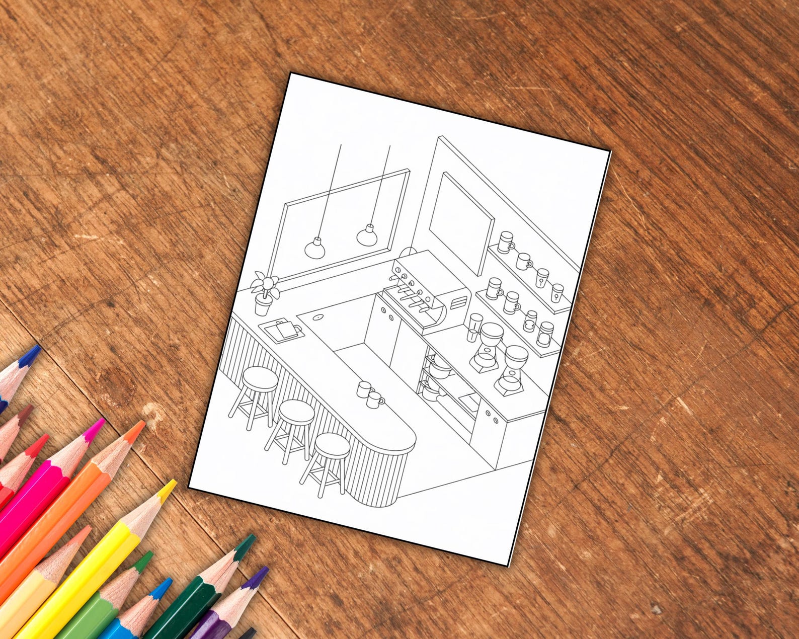90 Cozy Coffee Shop Scenes Bundle Coloring Book, Easy Cozy Cafe Moments ...