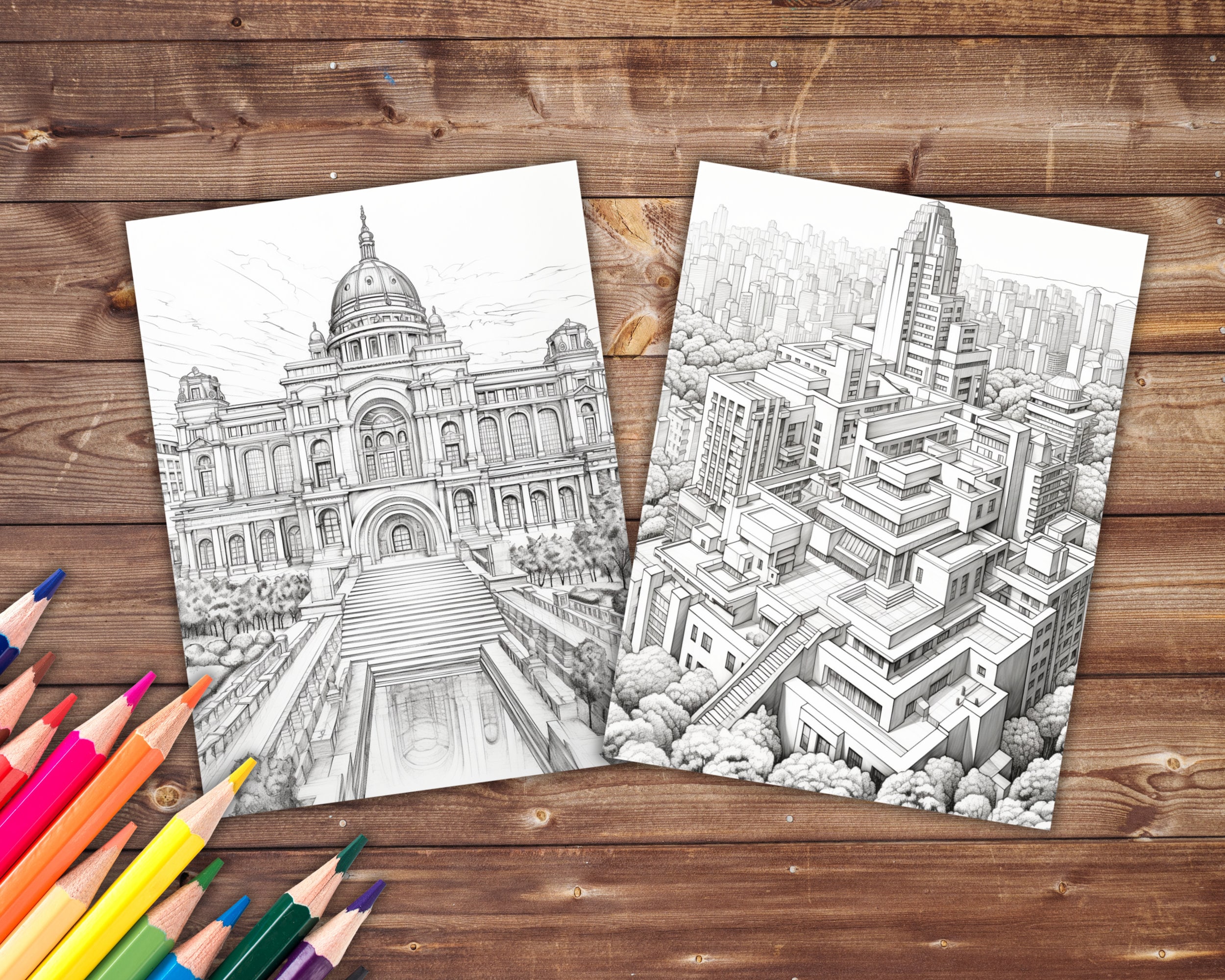 50 New York Coloring Book, Grayscale Big Apple Coloring Pages for ...