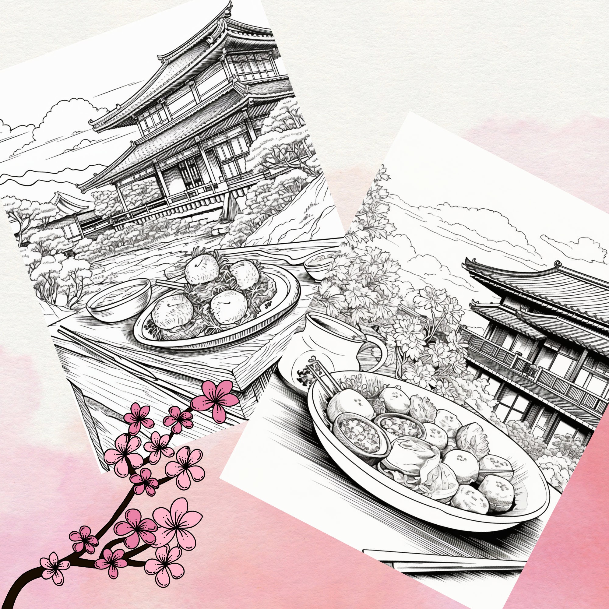 30 Japan Coloring Book, Travel Destinations, Cherry Blossoms, Temple ...