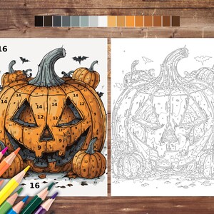 Halloween Color by Number for Adults, Spooky Pumpkin Paint by Number ...