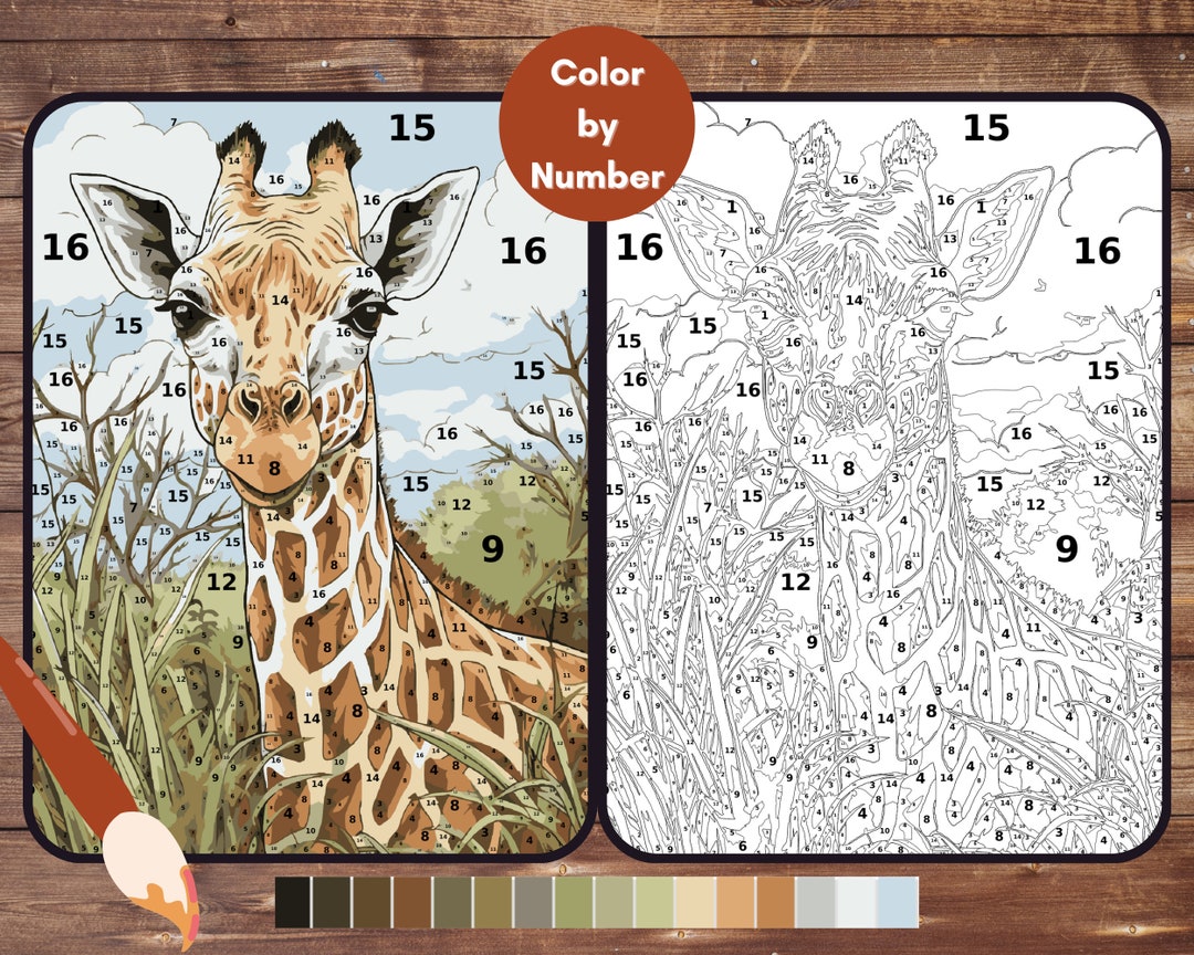 Giraffe Paint by Number, African Animals by Number for Adults ...