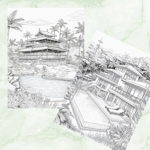 30 Bali Coloring Book, Grayscale Travel Destinations Coloring for ...