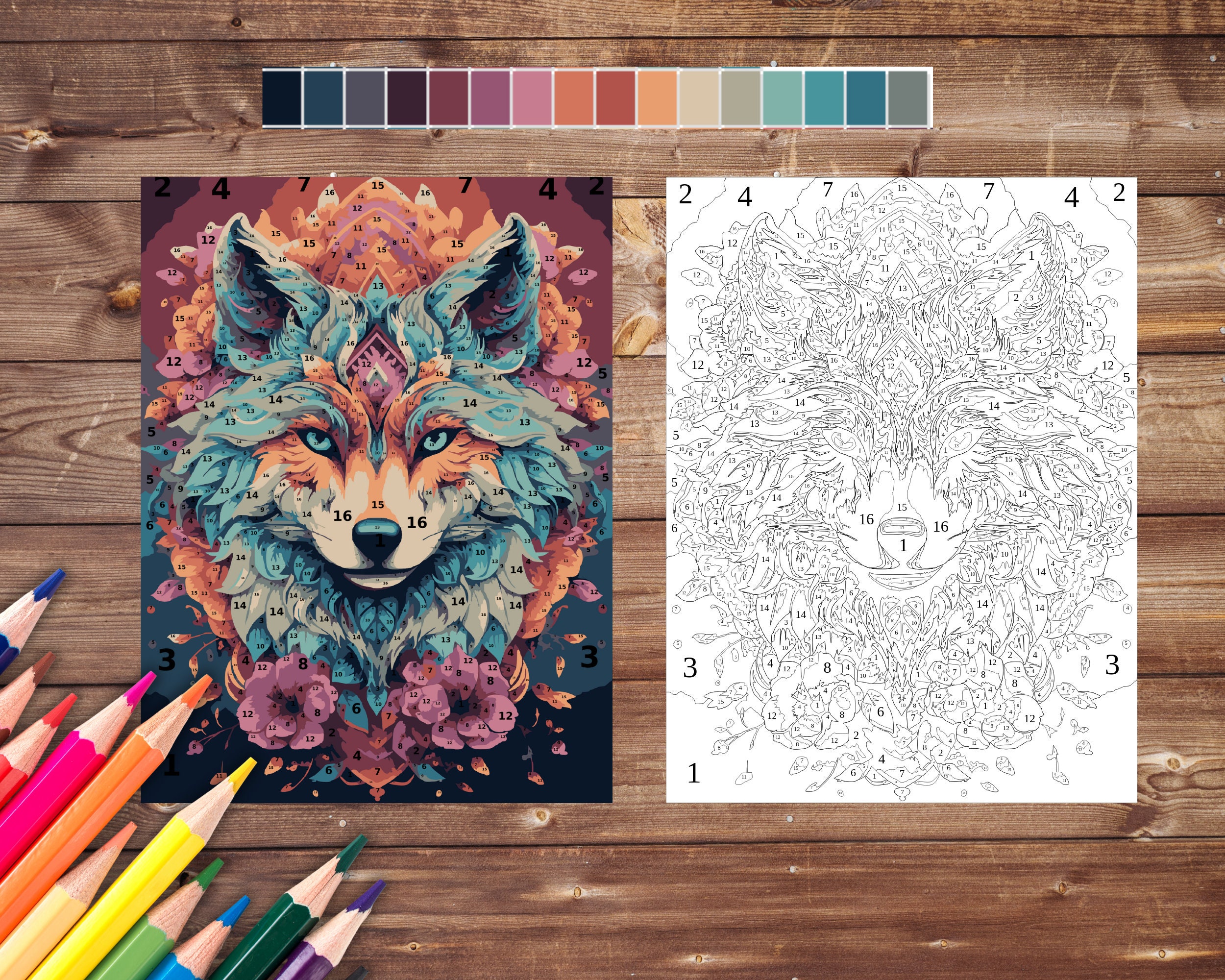 Color by Number for Adult, Fox Mandala Paint by Number, Printable ...